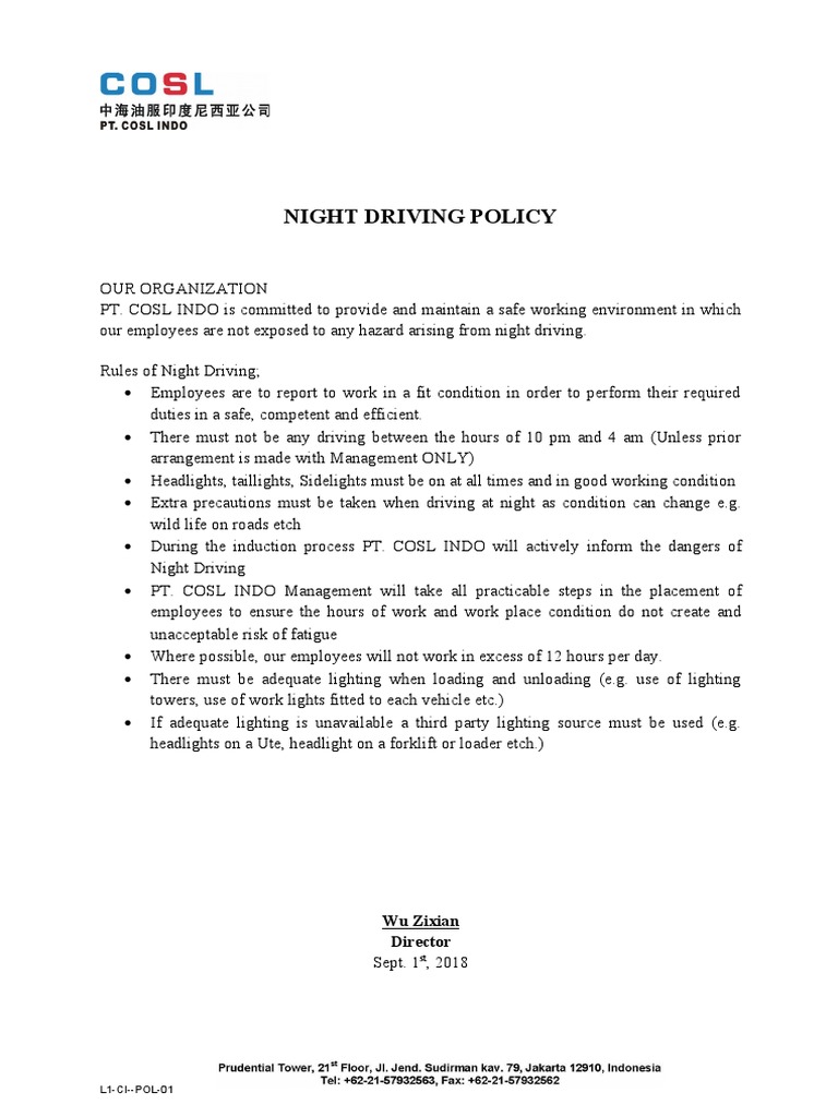 L1-CI-POL-03 Night Driving Policy (English) | PDF