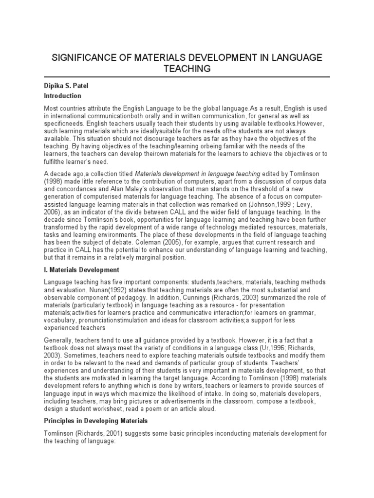 Importance of Materials in Language Teaching | PDF | Language Education ...