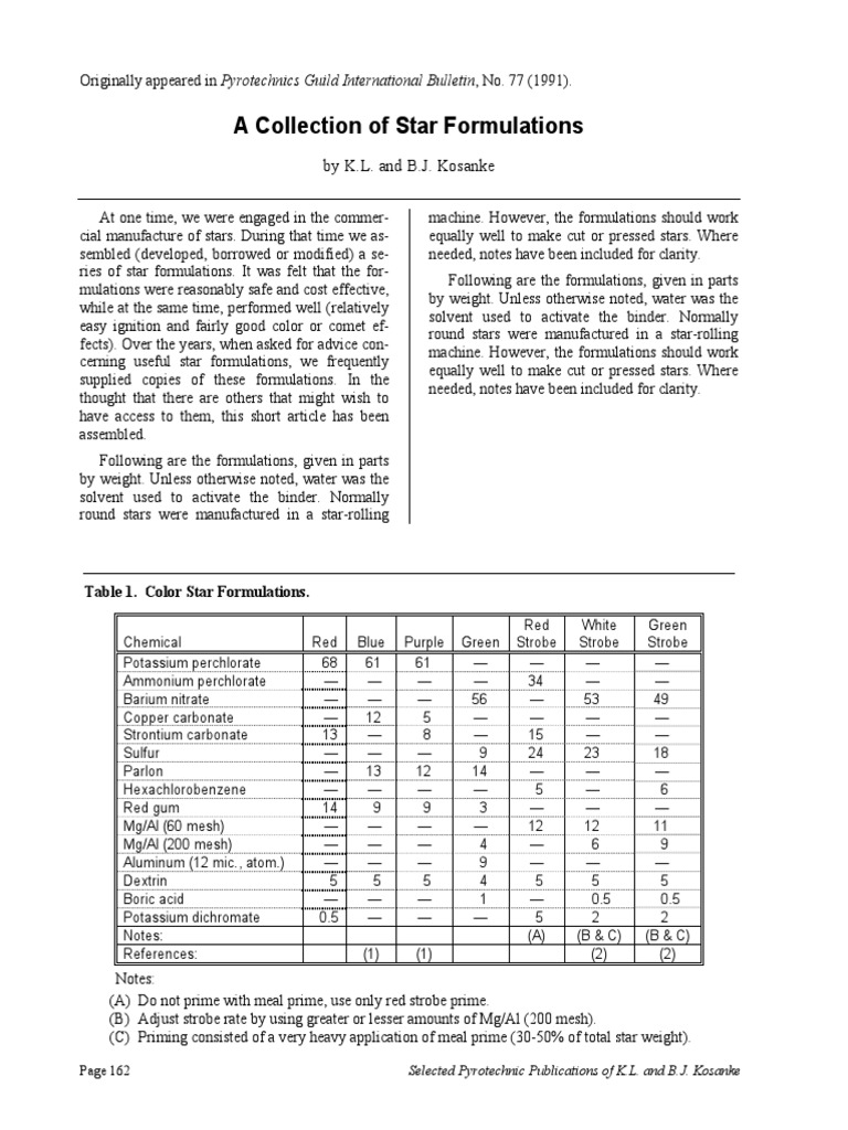 A Collection of Star Formulations: by K.L. and B.J. Kosanke | PDF ...