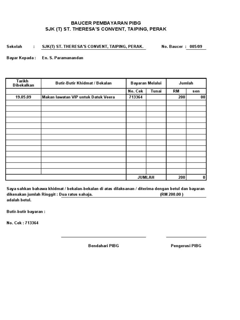 Baucar Pembayaran Pibg | PDF