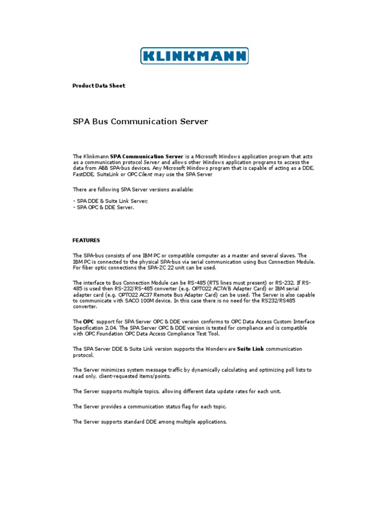 SPA Bus Communication Server: Product Data Sheet | PDF | Input/Output ...