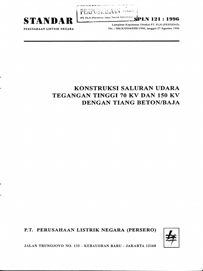 SPLN 121 1996 - Kontruksi SUTT 70 KV Dan 150 KV Dengan Tiang Beton Dan ...
