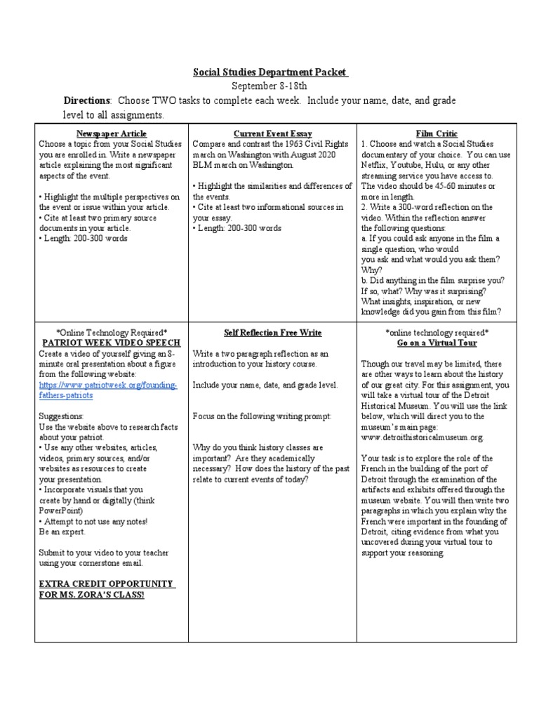 Social Studies Department Packet | PDF | Essays | Museum
