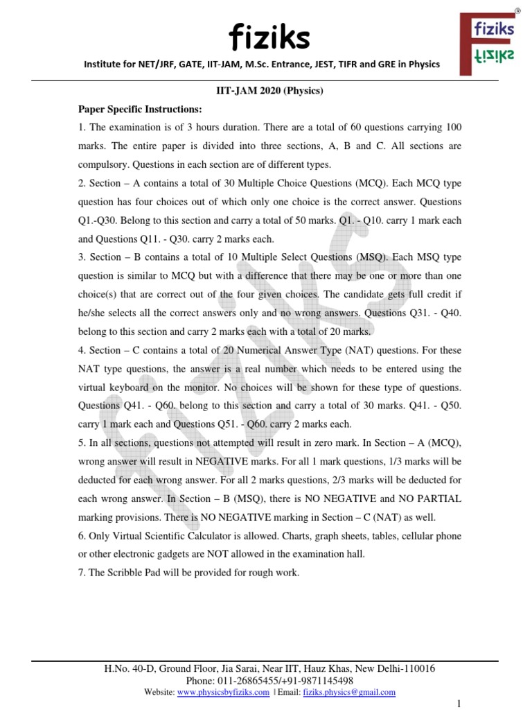 IIT-JAM 2020 Question Paper PDF | PDF | Photoelectric Effect | Multiple ...