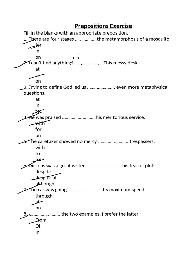 12a-Preposition Exercise | PDF | Games & Activities | Home & Garden