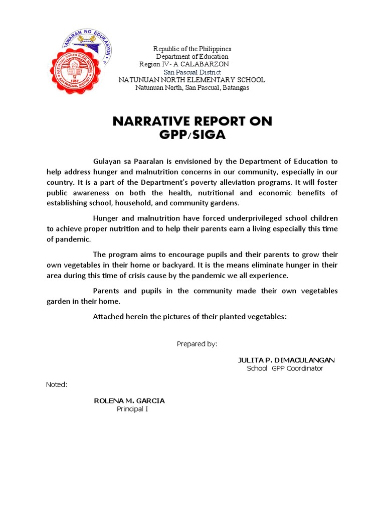 Narrative Report On Gpp/Siga | PDF