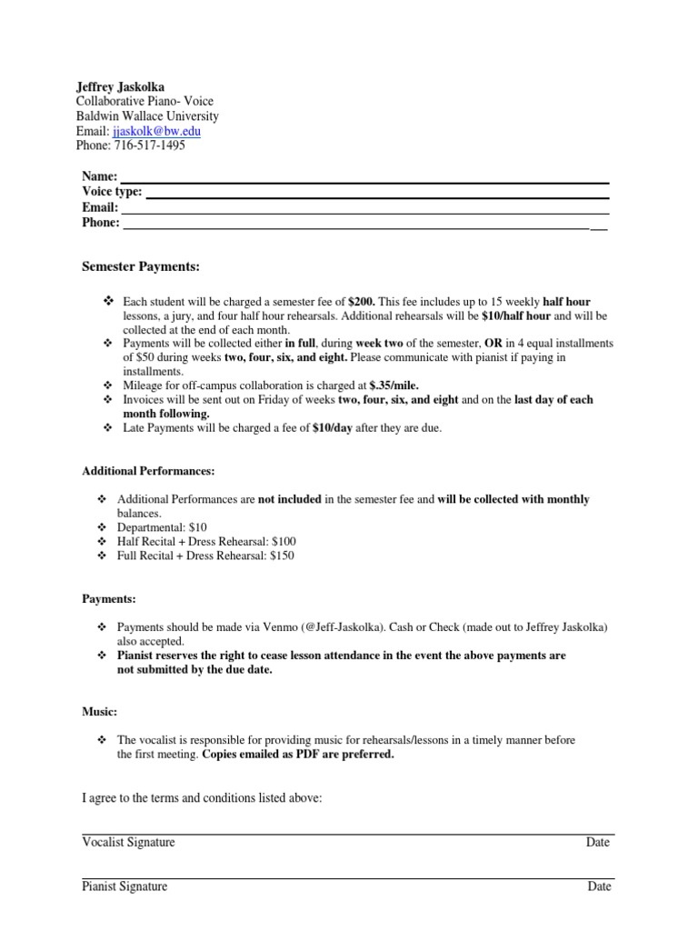 Collaborative Piano Payment Guidelines | PDF