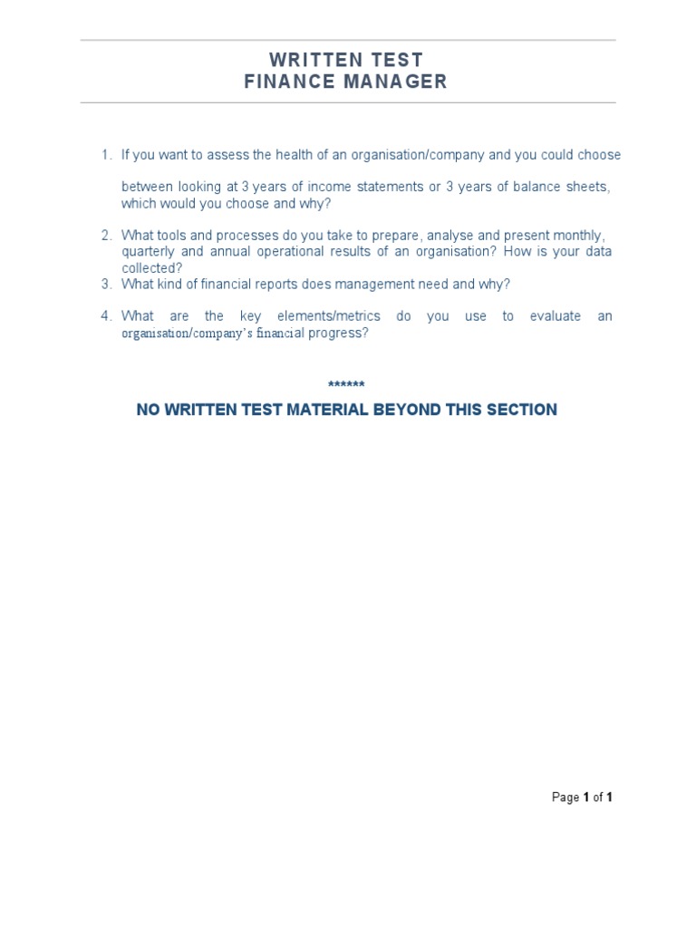 Written Test For Finance Manager NGO | PDF