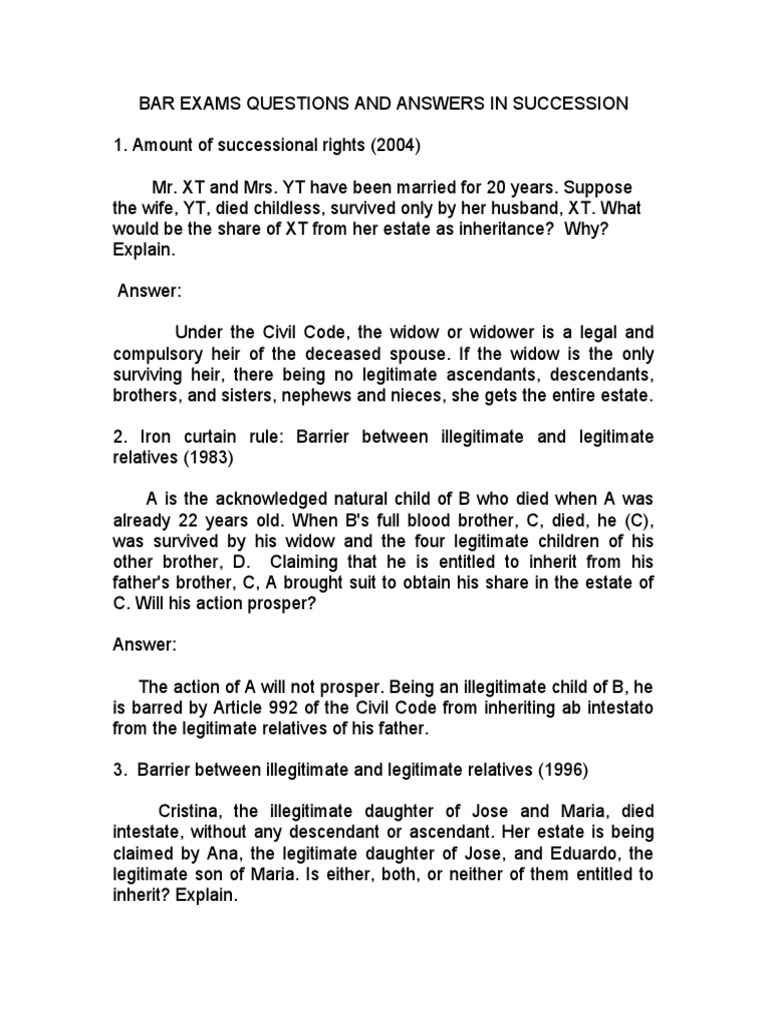Succession Law Exam Questions & Answers | PDF | Will And Testament ...