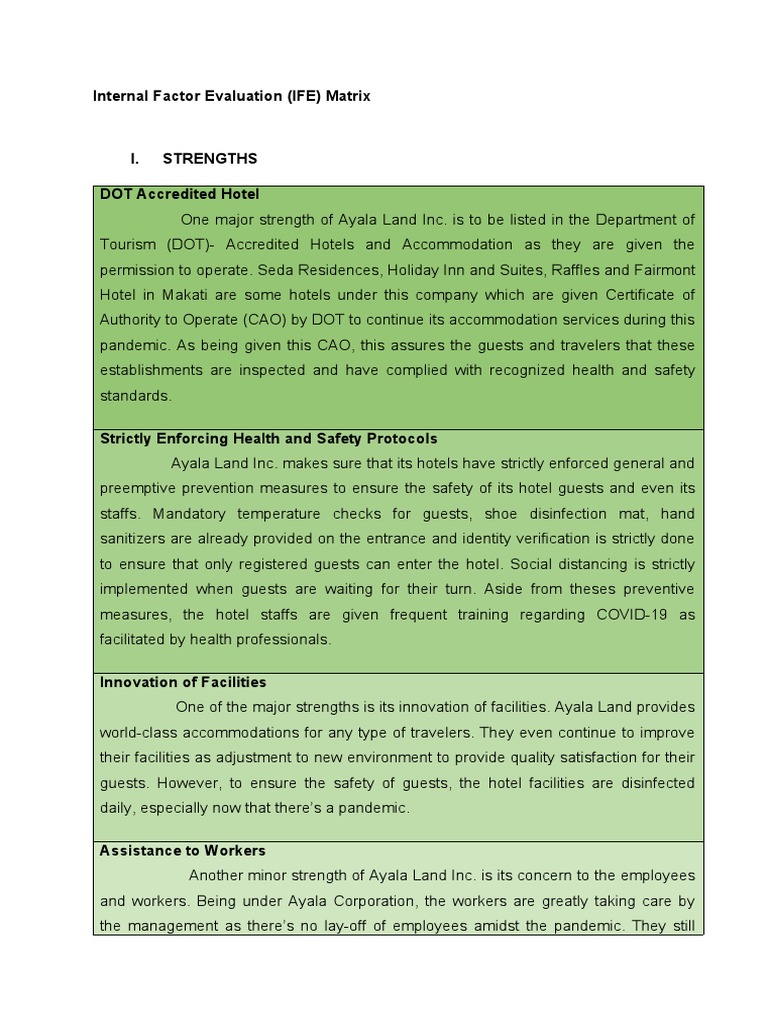 Internal Factor Evaluation (IFE) Matrix | PDF | Quarantine | Hotel