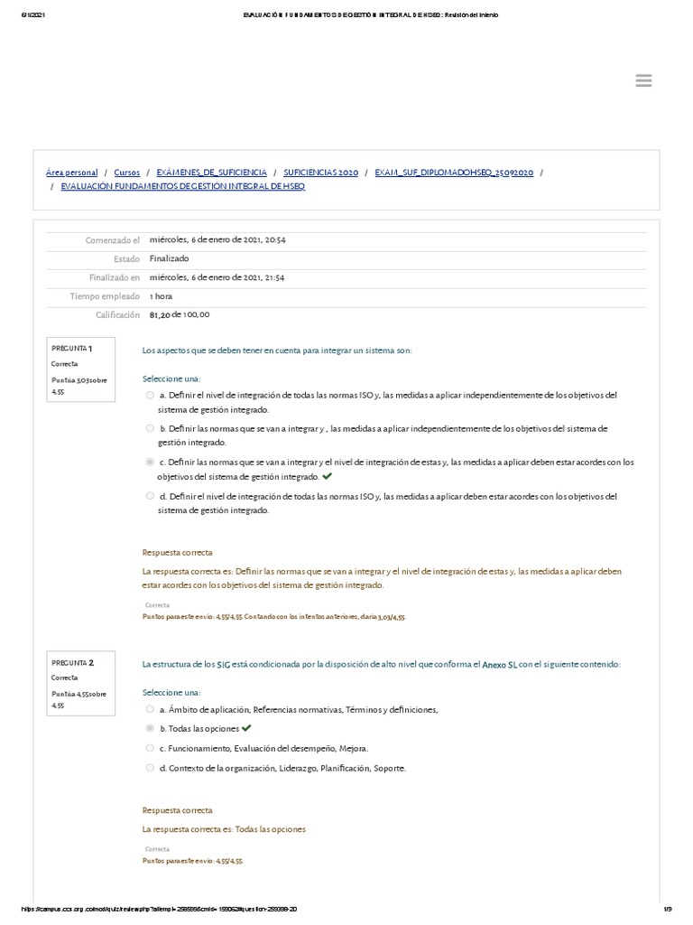 Evaluación Fundamentos De Gestión Integral De Hseq Revisión Del