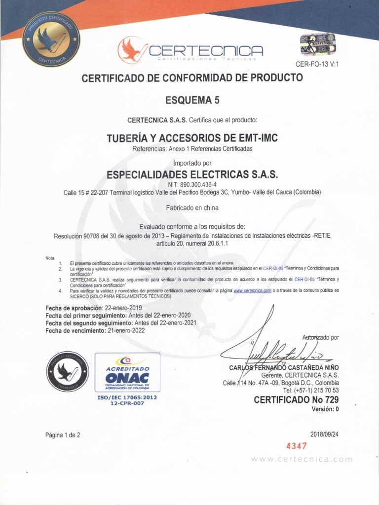 CER-FO-13 V1 - Tubería y Accesorios EMT - IMC | PDF