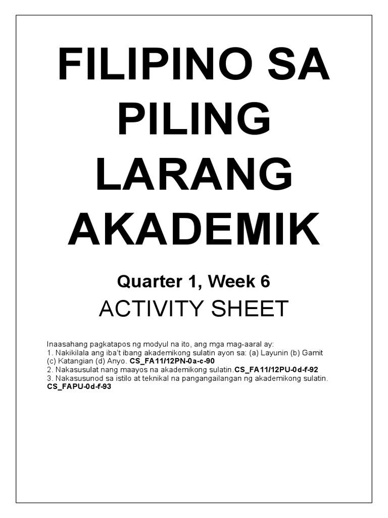 Activity Sheet Filipino WK 6 | PDF