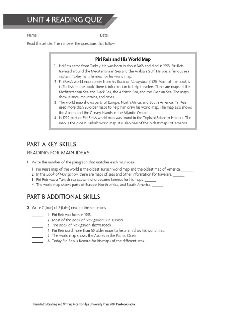 Unit 4 Reading Quiz: Part A Key Skills | PDF | Languages