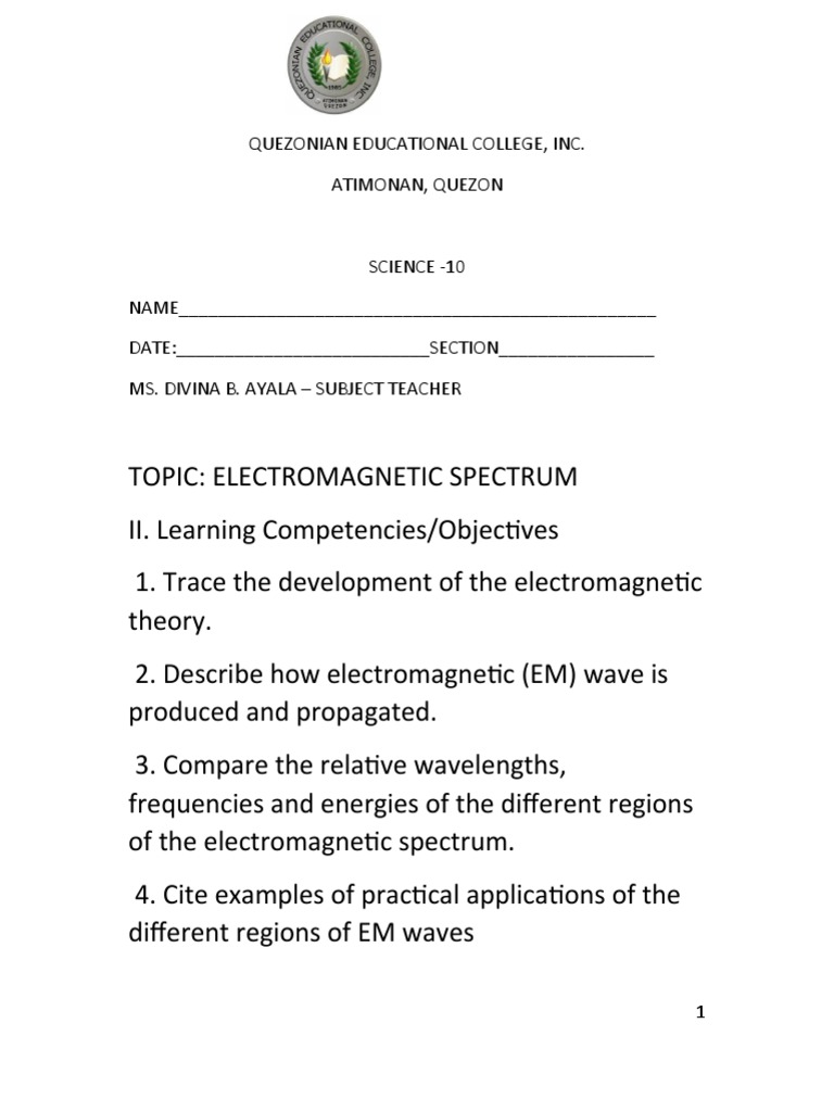 Science 10 Second Quarter | PDF | Electromagnetic Radiation ...