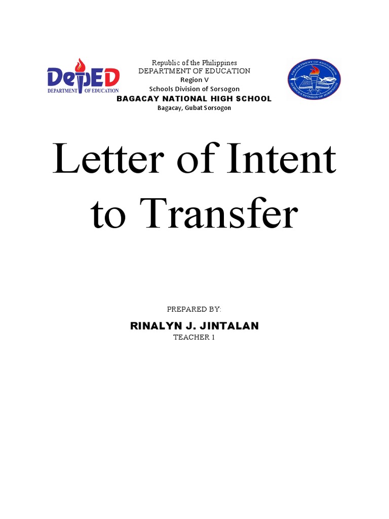 Letter of Intent To Transfer: Rinalyn J. Jintalan | PDF