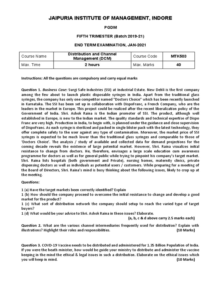 DCM Exam Paper - PGDM Jan 2021 | PDF | Business