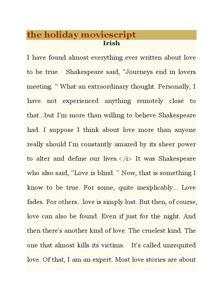The Holiday Iris Monologue Transcript | PDF | Home & Garden | Mystery ...
