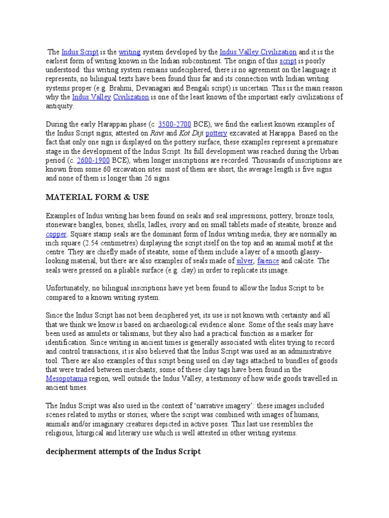 The Indus Script Is The Indus Valley Civilization | PDF | Writing ...