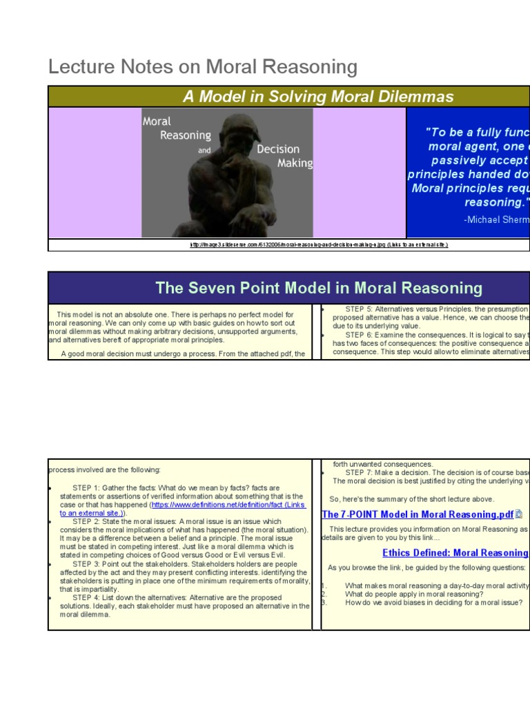 Lecture Notes On Moral Reasoning: A Model in Solving Moral Dilemmas ...