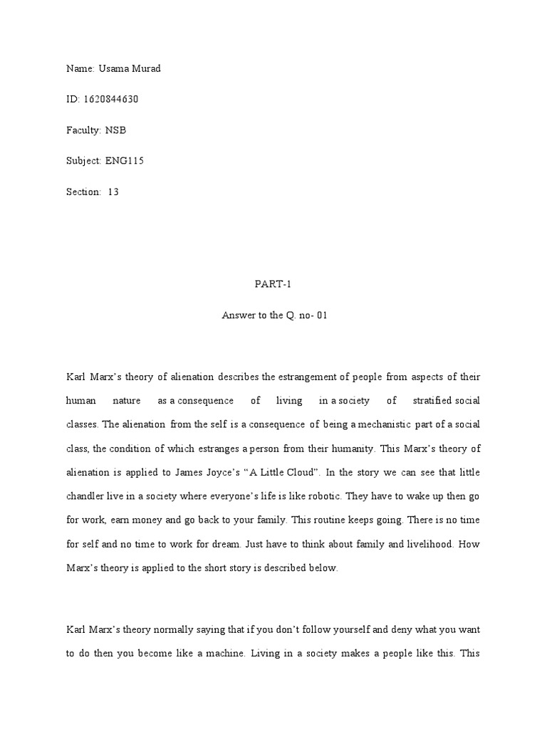 Usama Murad - ENG115 | PDF | Marx's Theory Of Alienation