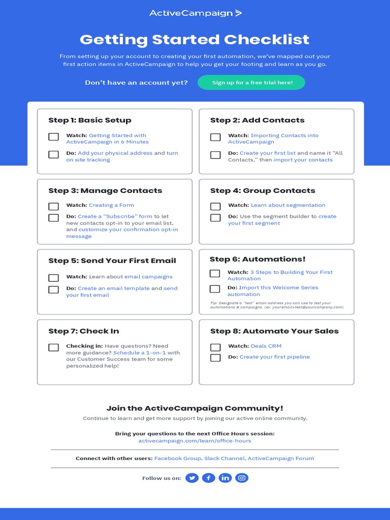Getting Started Checklist: Step 1: Basic Setup Step 2: Add Contacts ...