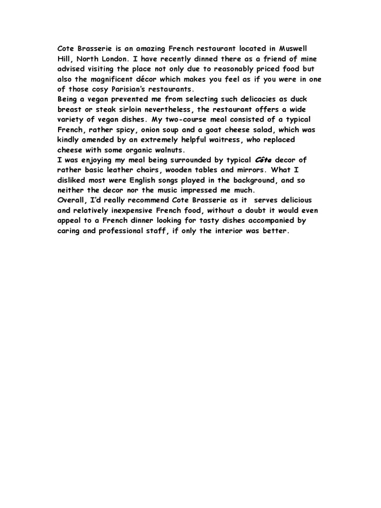 Restaurant Review Sample | PDF