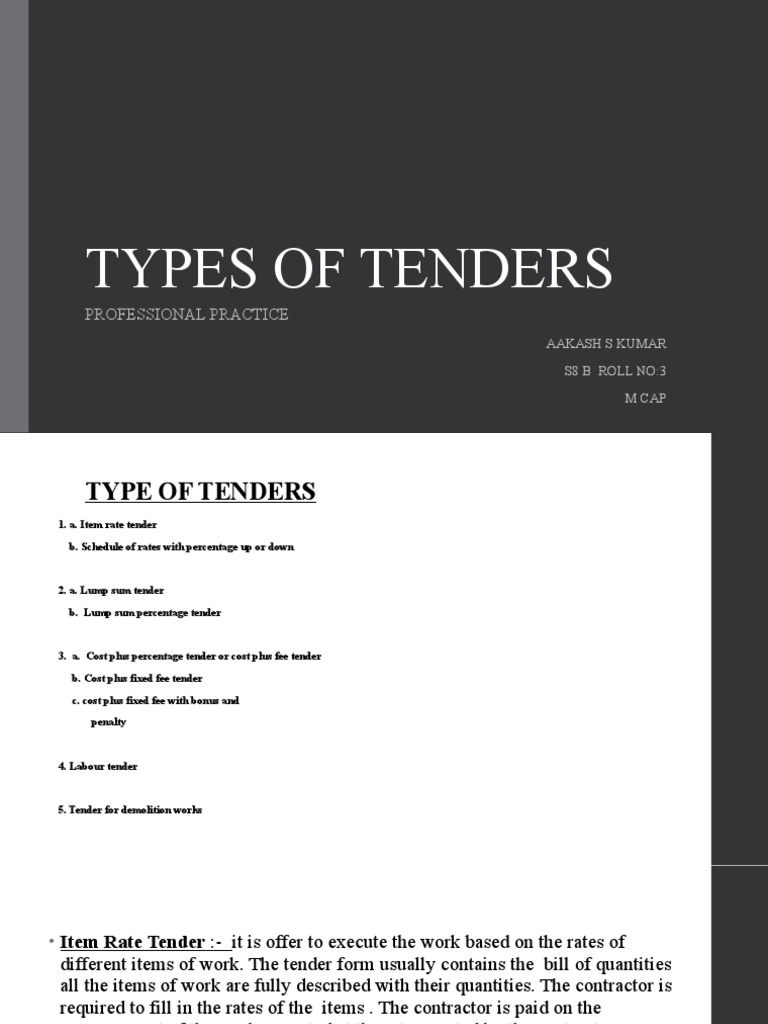 Types of Tenders: Professional Practice | PDF | Employment | Fee