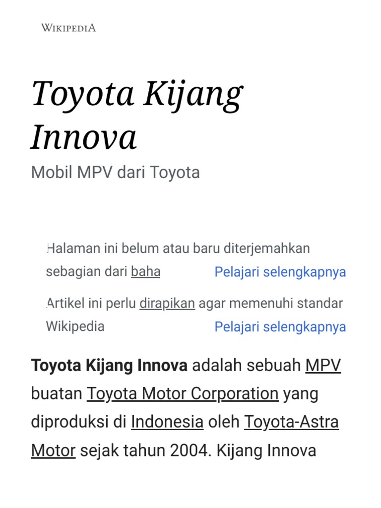Toyota Kijang Innova - Wikipedia | PDF
