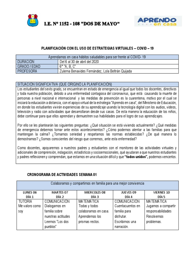 Unidad 1 6TO GRADO APRENDO EN CASA | PDF | Evaluación | Aprendizaje