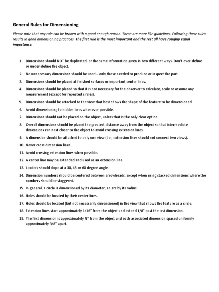 General Rules For Dimensioning: Importance | PDF | Dimension | Circle