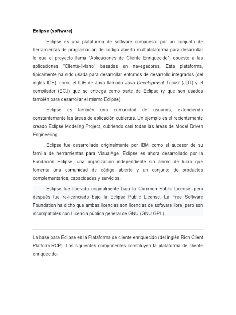 Eclipse (Software) | PDF | Eclipse (software) | Ingeniería de software