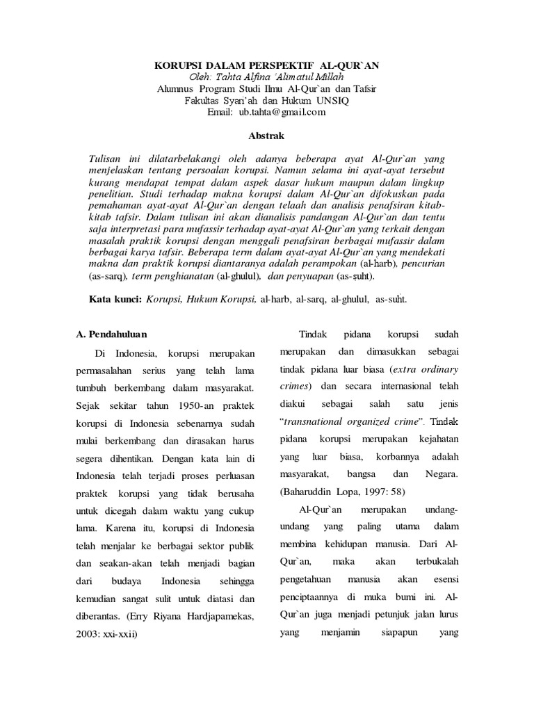 Korupsi Dalam Perspektif Al Quran 302f0014 | PDF