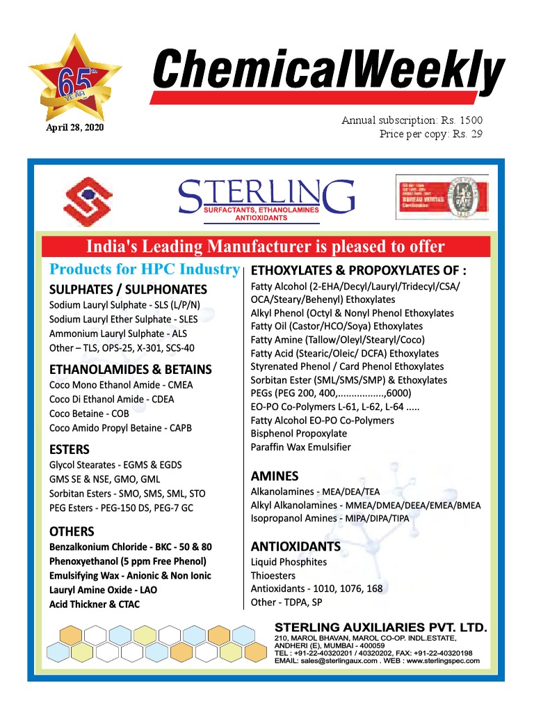 Chemical Weekly April28 | PDF | Acetic Acid | Ethanol