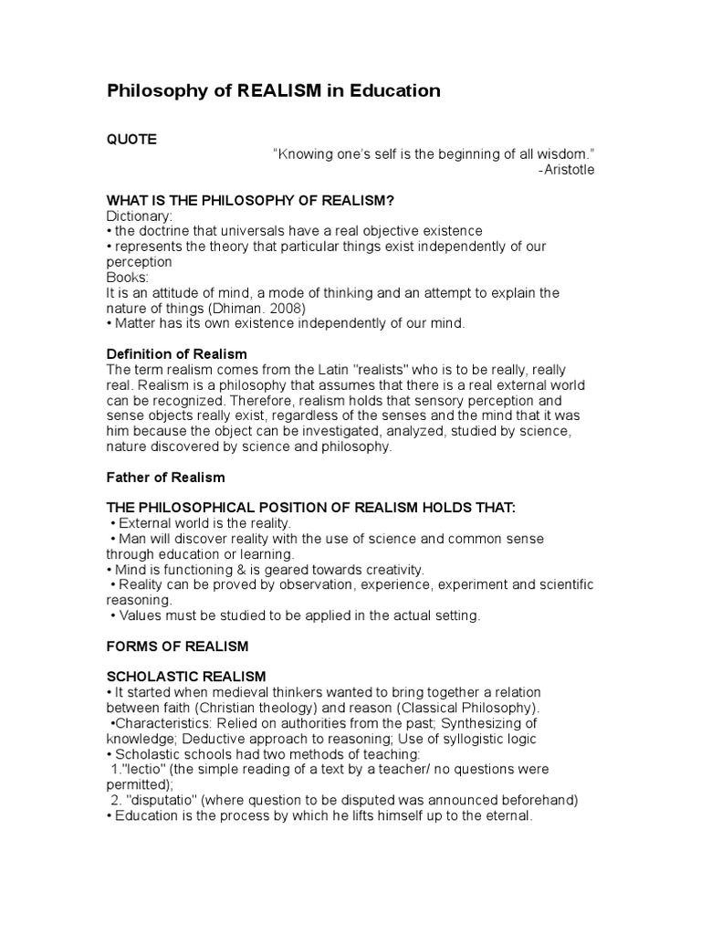 Philosophy of REALISM in Education: Quote | PDF | Philosophical Realism ...