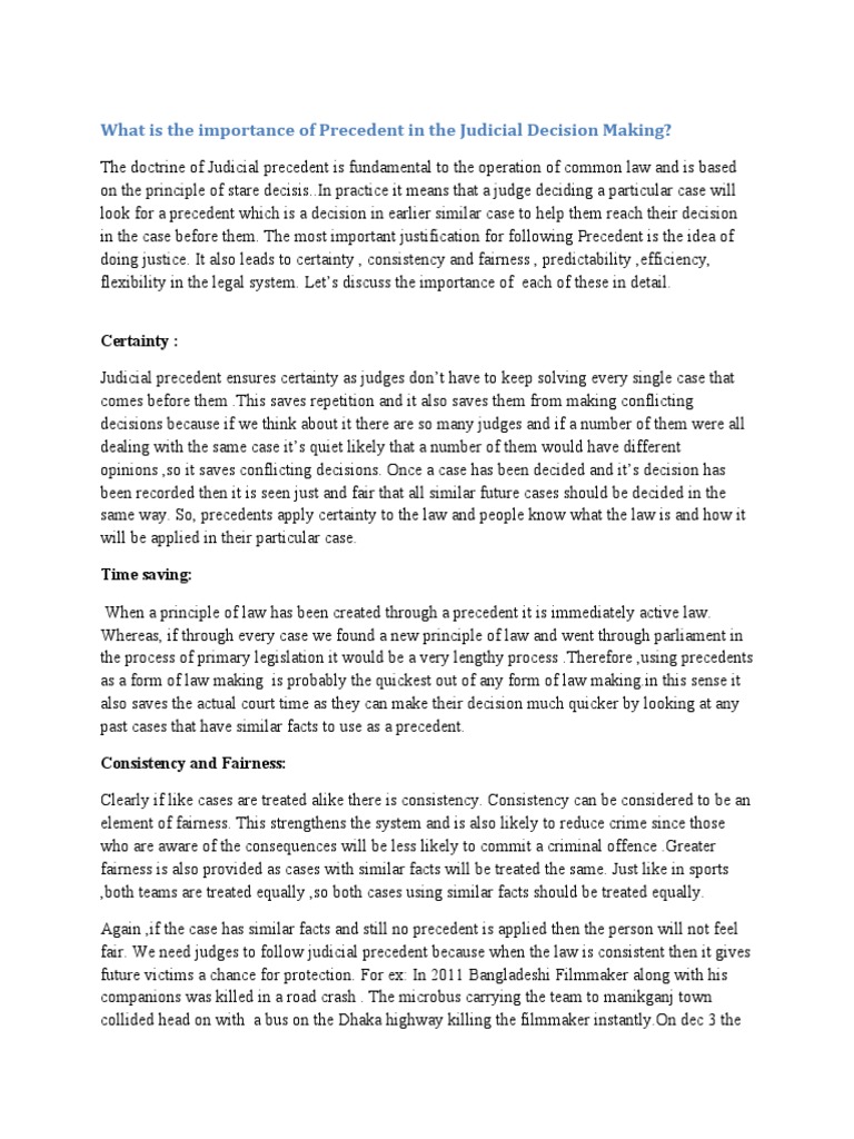 What Is The Importance of Precedent in The Judicial Decision Making ...