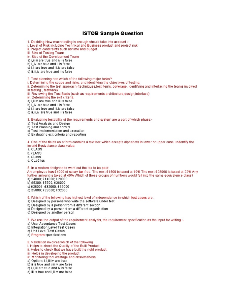 ISTQB Sample Question | PDF | Software Testing | Information Technology ...