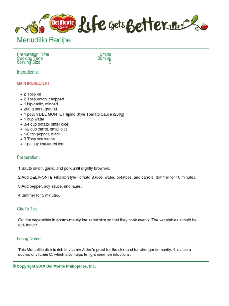 Menudillo Recipe: Preparation Time 5mins Cooking Time 30mins Serving ...