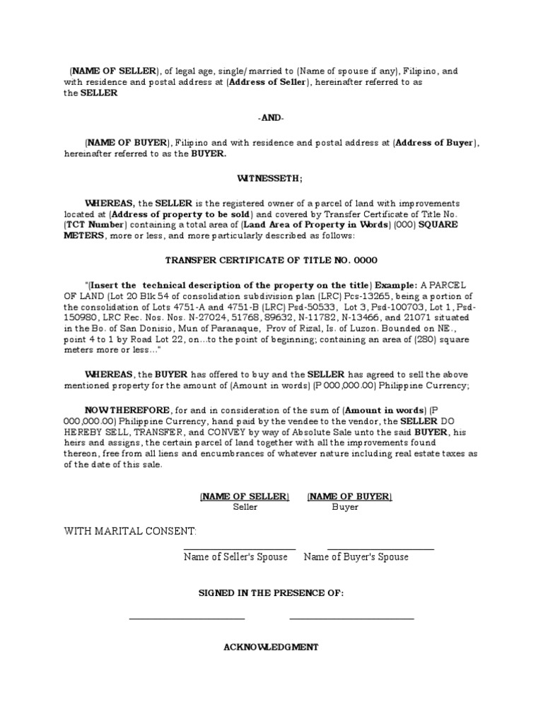 Deed of Sale Sample | PDF | Urban | Land Law