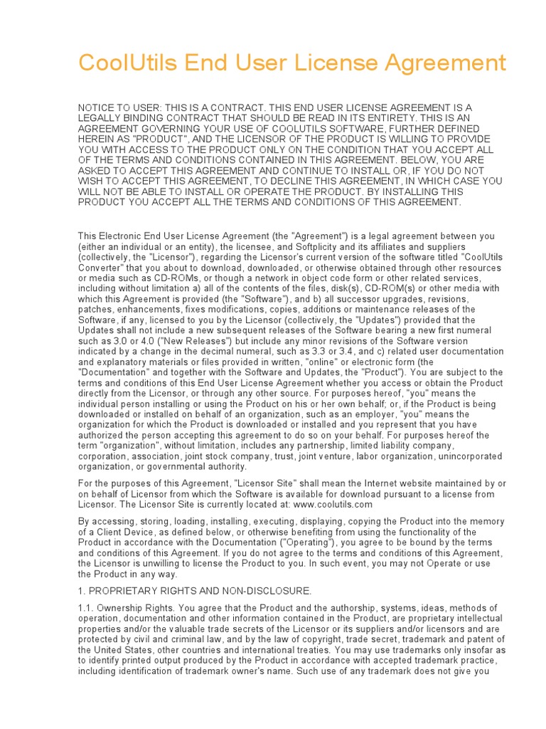 Coolutils End User License Agreement | PDF | License | Proprietary Software