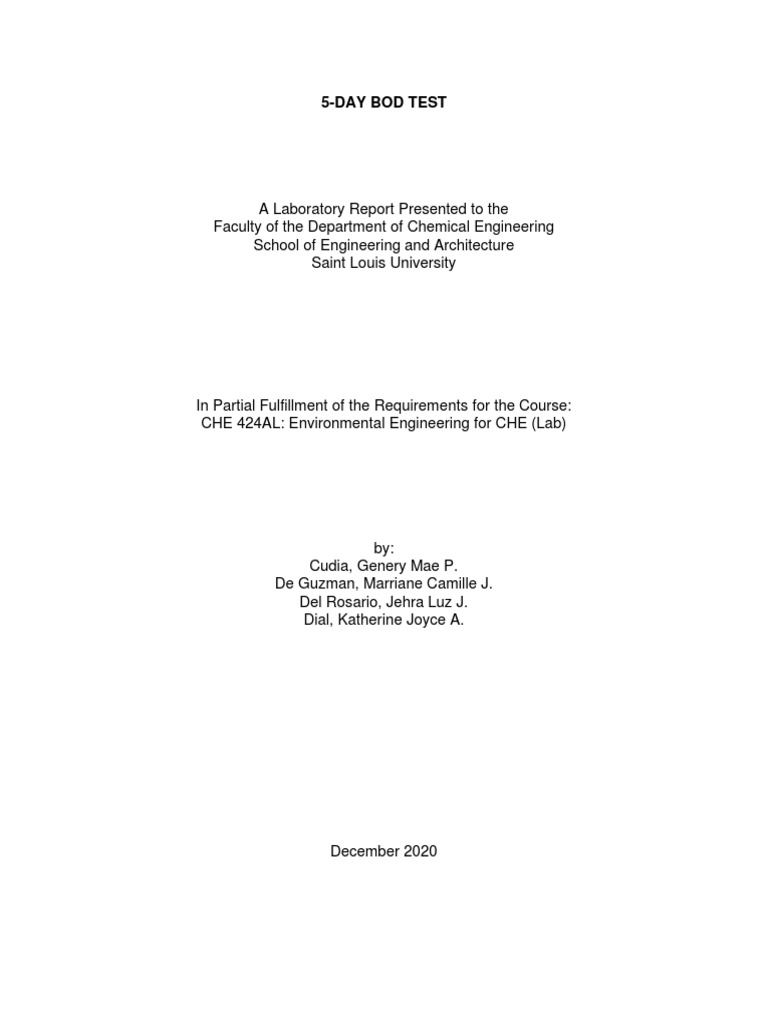 5-Day Bod Test | PDF | Chemistry | Physical Sciences