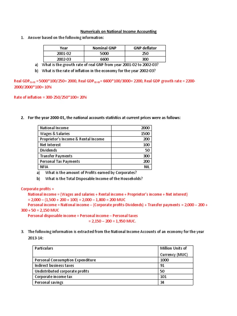 Numericals On National Income Accounting 2019-20 | PDF | Measures Of ...