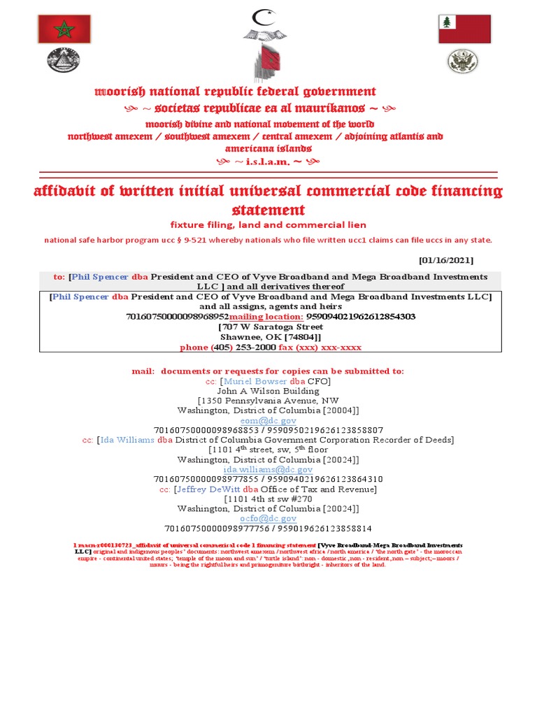 Affidavit of Written Initial Universal Commercial Code Financing ...