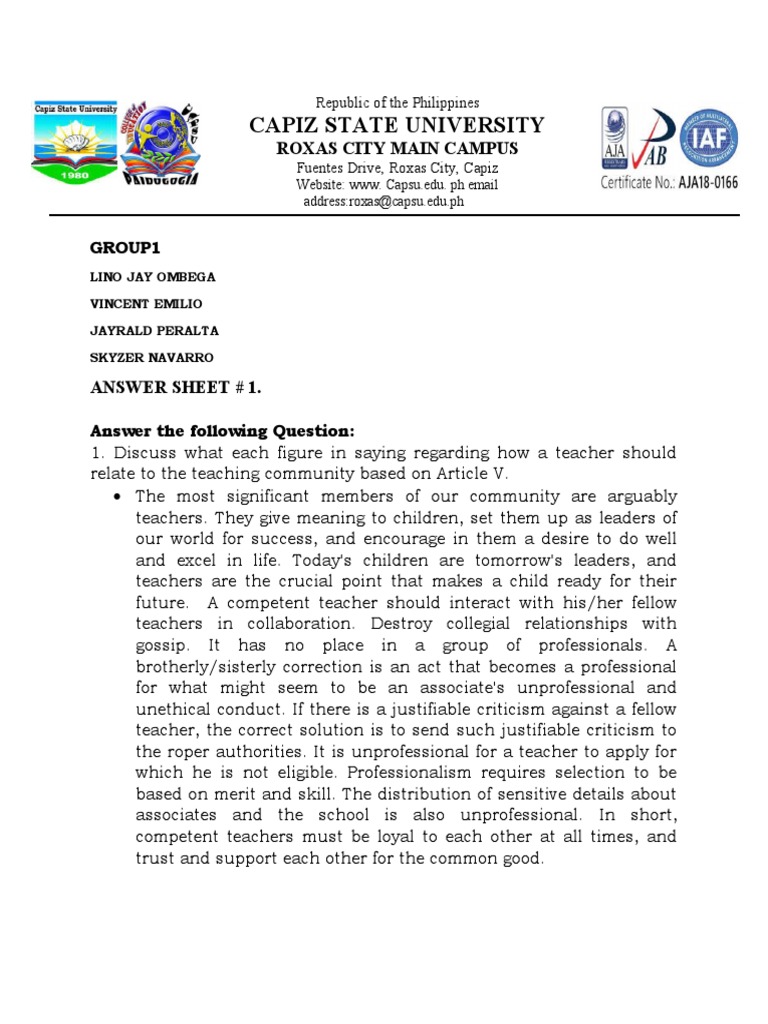 Answer Sheet # 1.-Group1 | PDF | Human Nature | Psychological Concepts