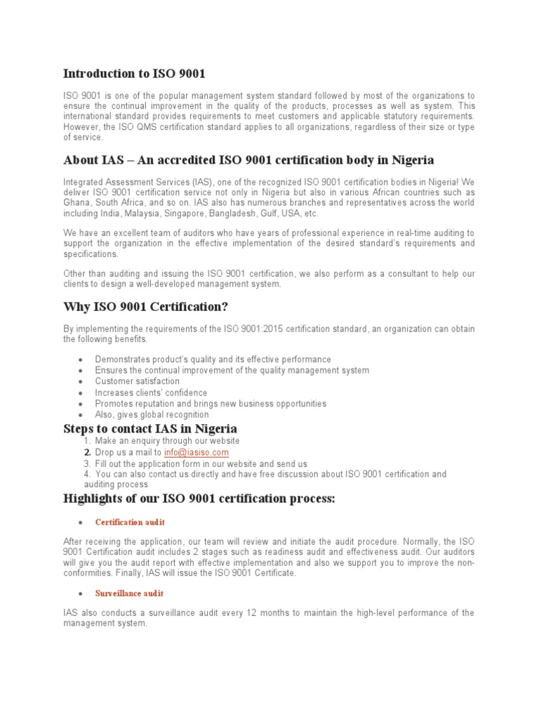 Introduction To ISO 9001 | PDF | Iso 9000 | Audit