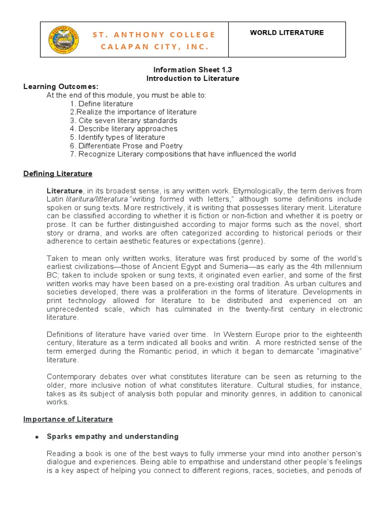 WHOLE MODULES - World Literature | PDF | Poetry | Narration