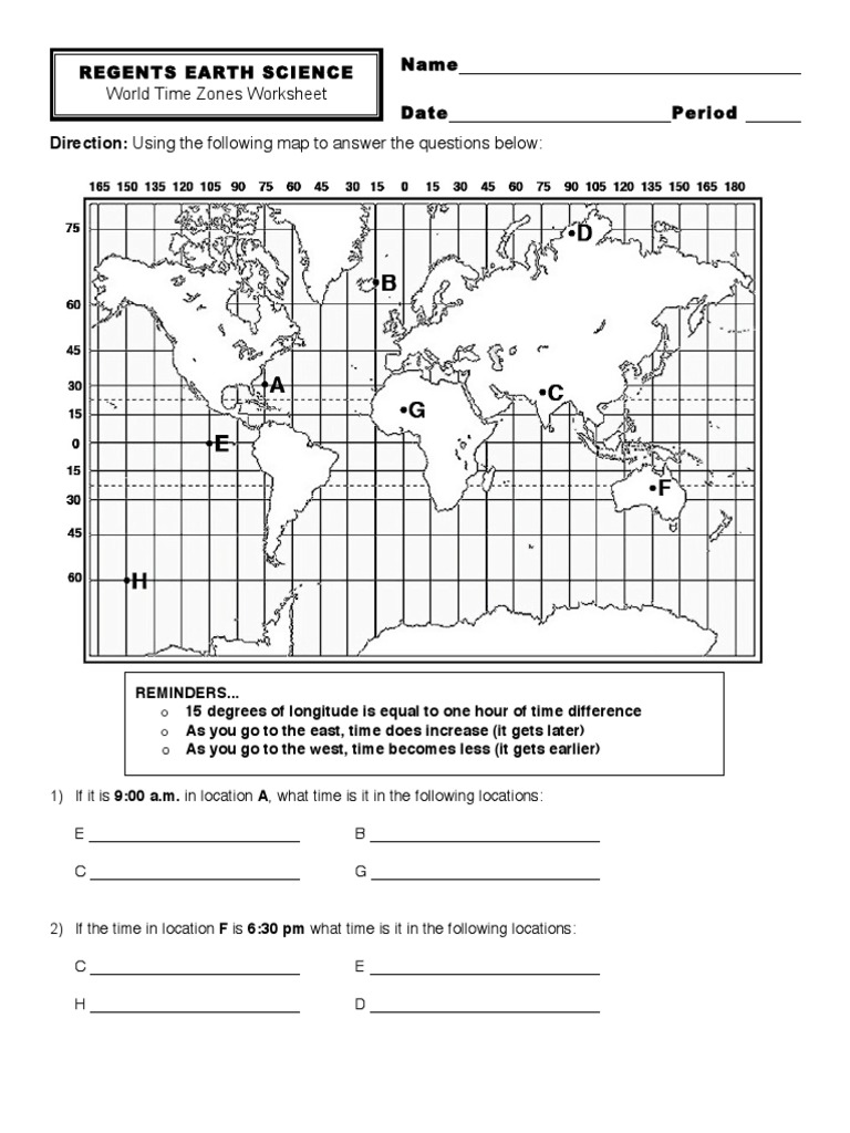 18 - Time Zones Worksheet PDF | PDF