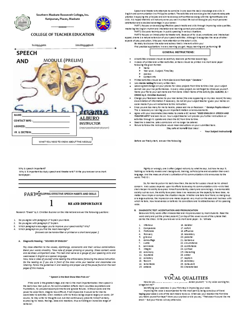 Speech and Theatre Arts Module Prelim | PDF | Human Voice | Speech
