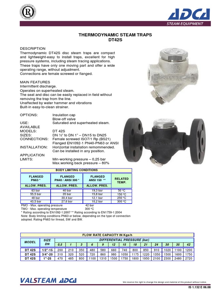 1.02.E.DT42S Thermodynamic Steam Traps DN15-25 | PDF | Steam | Chemical ...
