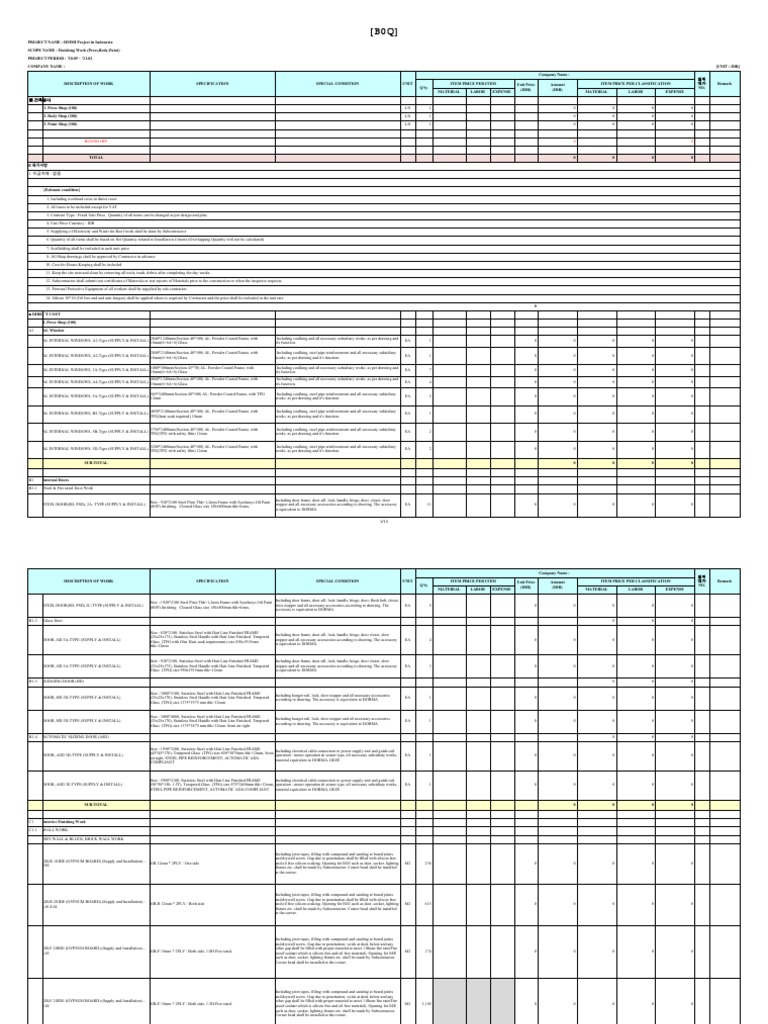 Boq Body Paint Shop - Filled - Aetreum | PDF | Drywall | Door